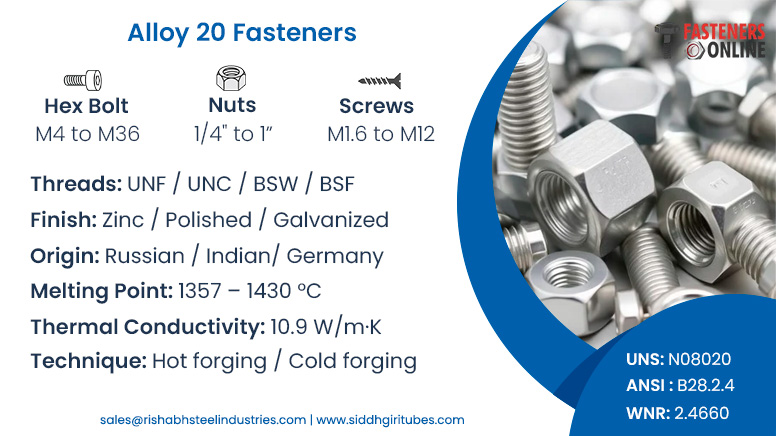 Alloy 20 Fasteners | Carpenter 20 hex nuts Manufacturer in India
