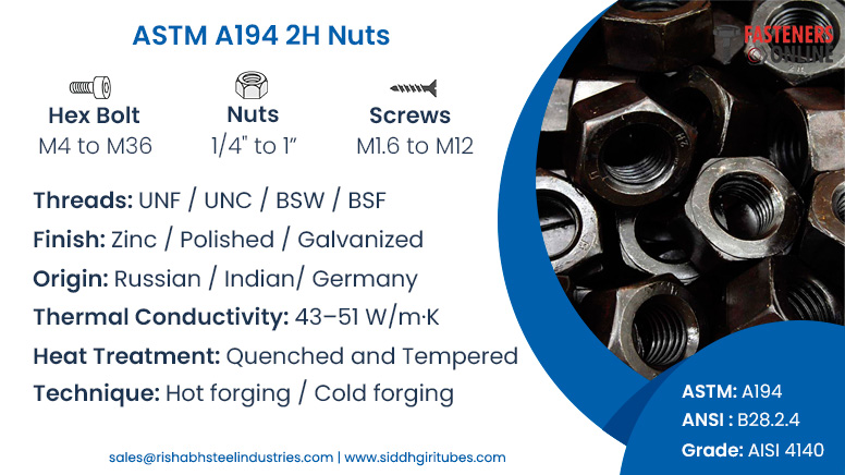 ASTM A194 Grade 2H Heavy Hex Nuts, SA 194 Gr 2H Bolts, Grade 2H Washer