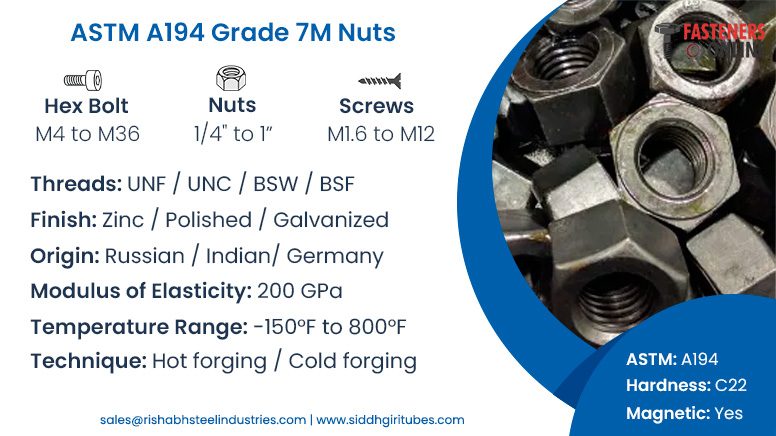 ASTM A194 Gr 7M : SA194 Grade 7M Nuts, Gr. 7M Heavy Hex Nuts