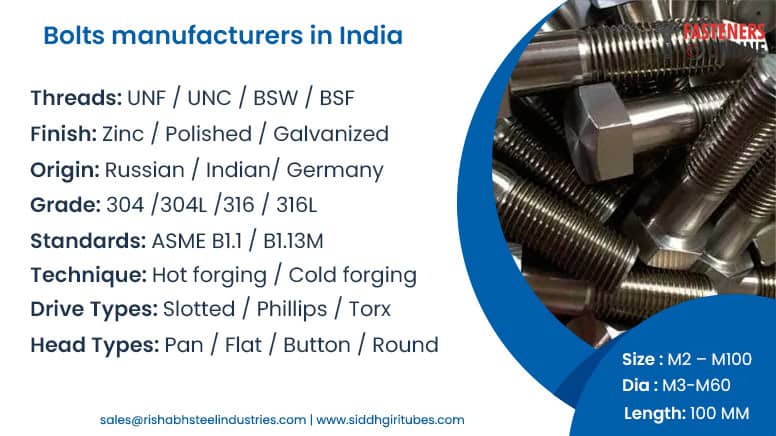 Bolts Manufacturers in India, Toggle Bolts, Lag Bolts, U Bolts