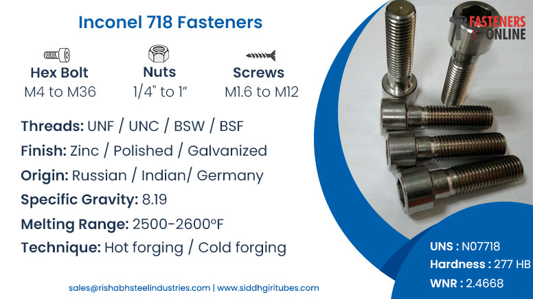 Inconel 718 Fasteners | UNS N07718 Bolts and Hex Nuts