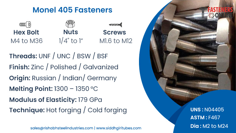 monel 405 hex bolts, Alloy R405 UNS N04405 fasteners supplier