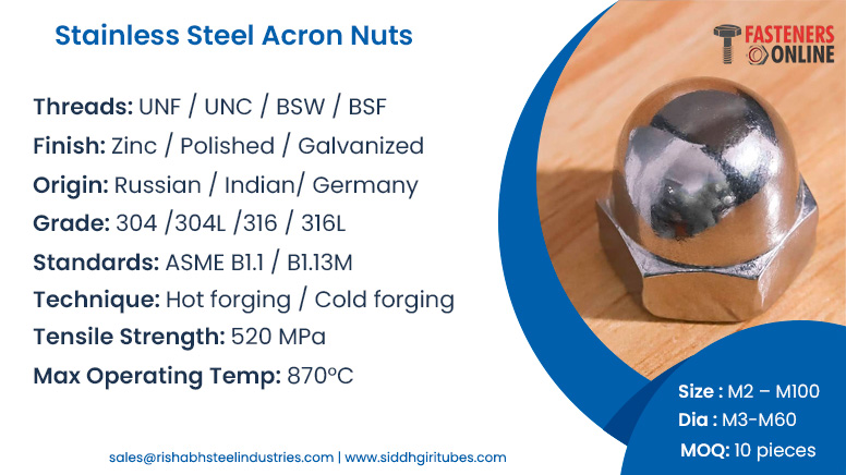 Stainless steel acron nuts: acron cap nuts & metric acorn nuts