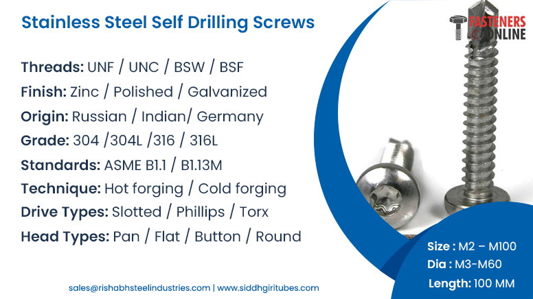 Stainless steel self drilling screw: SS 304 self drilling screws