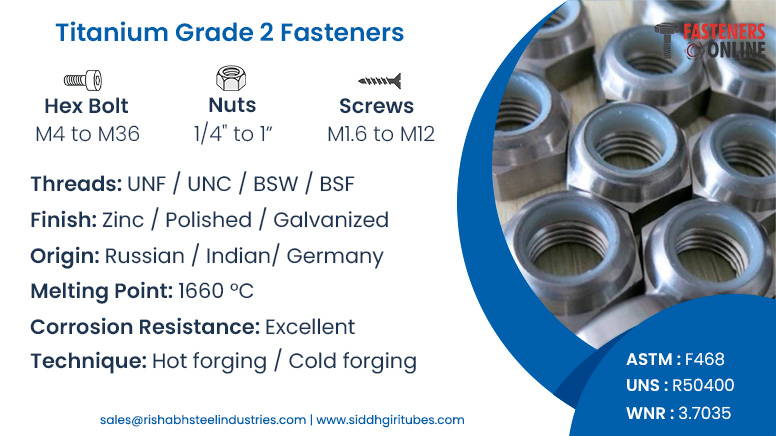 Grade 2 Titanium Fasteners: Titanium Gr. 2 Bolts, Threaded Rod, Screws